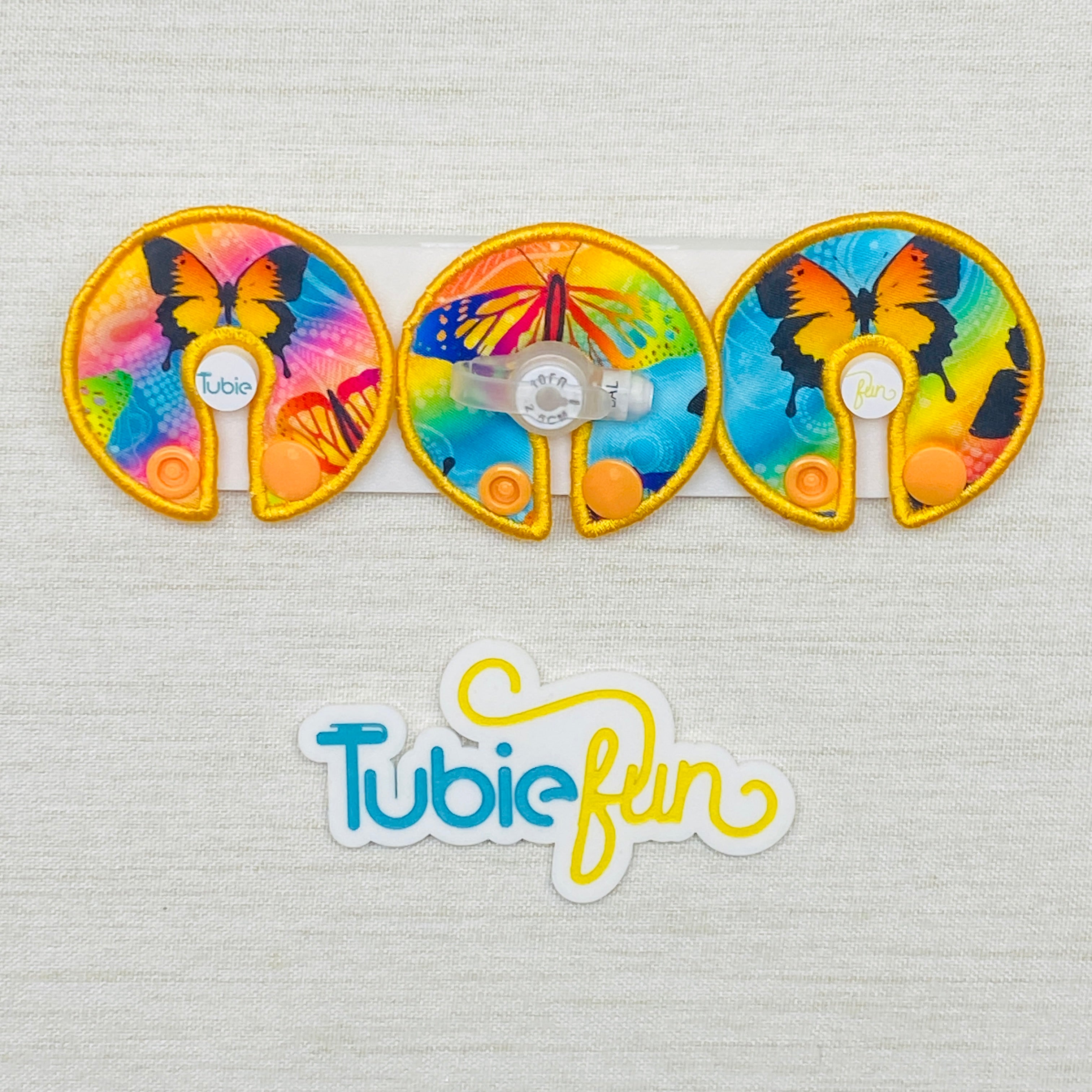 G-Tube Button Pad Cover - Butterflies on Orange – Tubie Fun