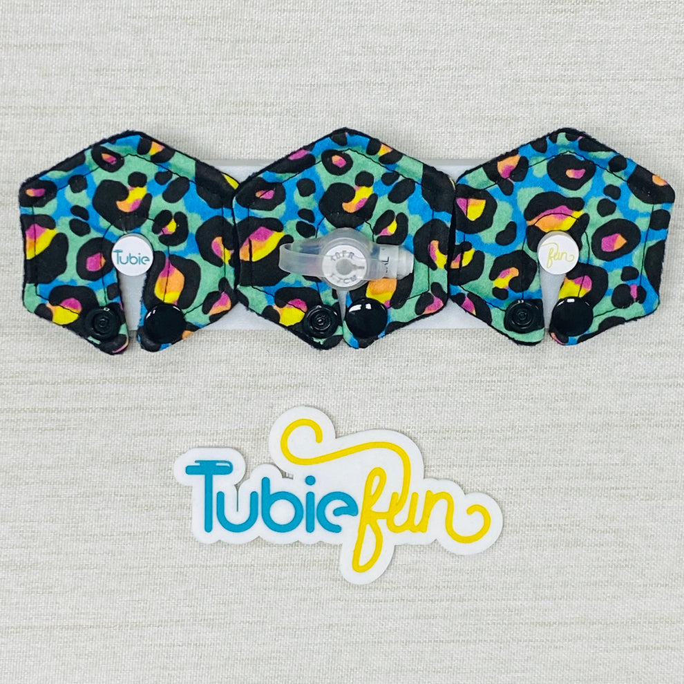 Mini Hexagon G-Tube Button Pad Cover - Kasey Rainbow Neon Leopard ...